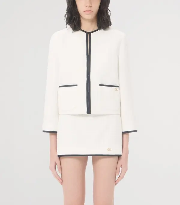 Valentino Garavani Cropped Cotton Tweed Jacket With Contrast Trim - Ivory