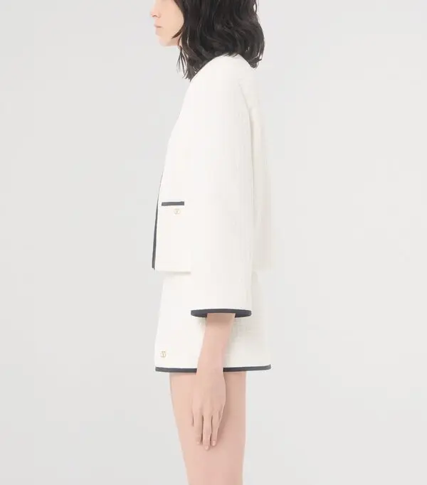 Valentino Garavani Cropped Cotton Tweed Jacket With Contrast Trim - Ivory