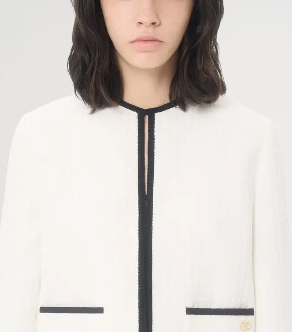 Valentino Garavani Cropped Cotton Tweed Jacket With Contrast Trim - Ivory