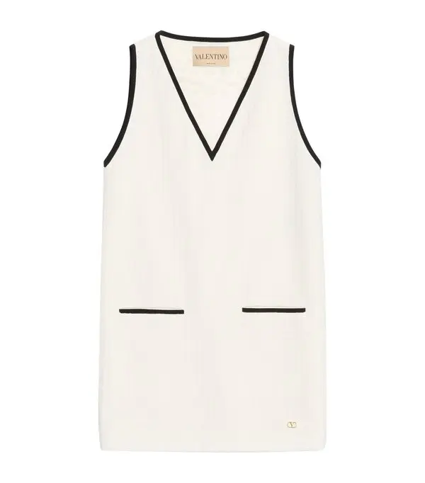 Valentino Garavani V-neck Cotton Tweed Mini Dress - Ivory