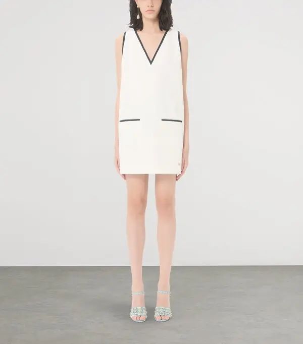Valentino Garavani V-neck Cotton Tweed Mini Dress - Ivory