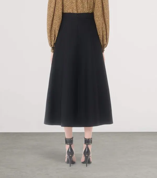 Valentino Garavani Wool-silk Crepe Midi Skirt With Gold-tone Hardware - Black
