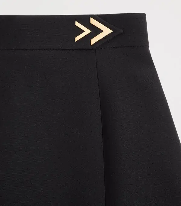 Valentino Garavani Wool-silk Crepe Midi Skirt With Gold-tone Hardware - Black