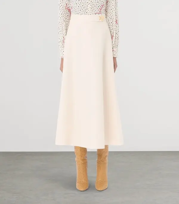 Valentino Garavani Wool-silk Crepe Midi Skirt With Gold-tone Hardware