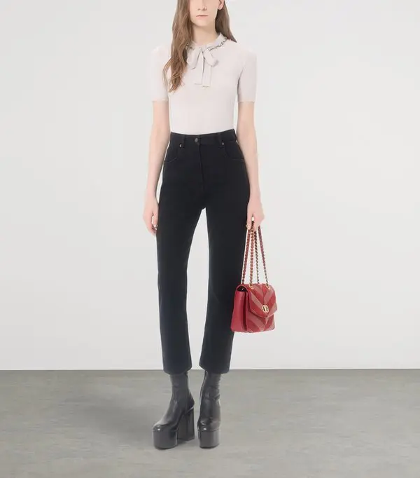 Valentino Garavani Virgin Wool T-shirt With Rhinestone Embellishment And Tie Detail