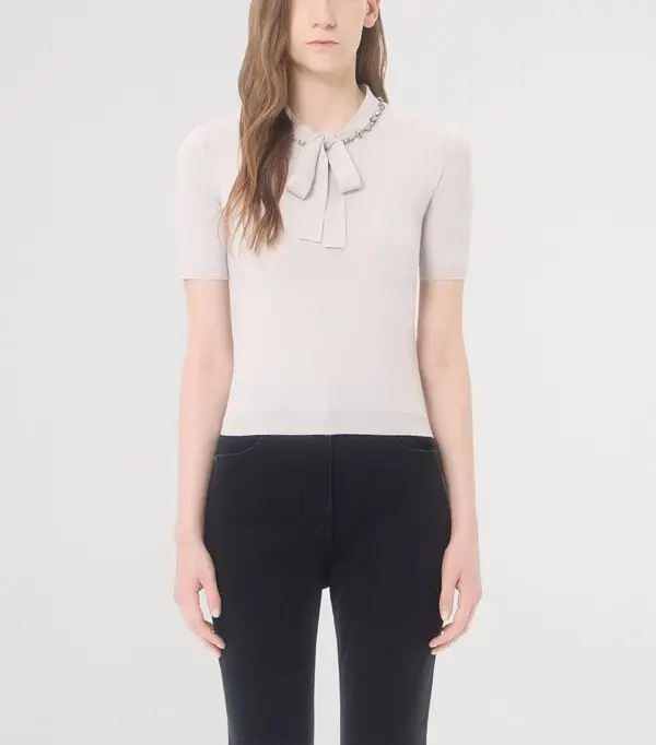 Valentino Garavani Virgin Wool T-shirt With Rhinestone Embellishment And Tie Detail