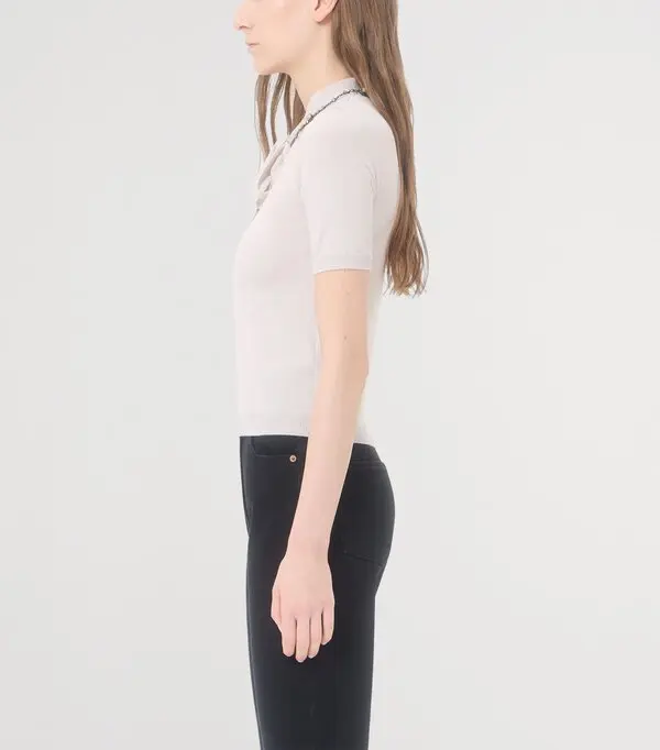 Valentino Garavani Virgin Wool T-shirt With Rhinestone Embellishment And Tie Detail