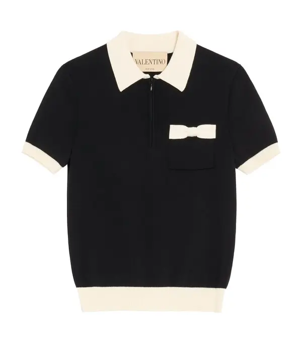 Valentino Garavani Cotton Knit Polo Shirt With Bow Detail - Black
