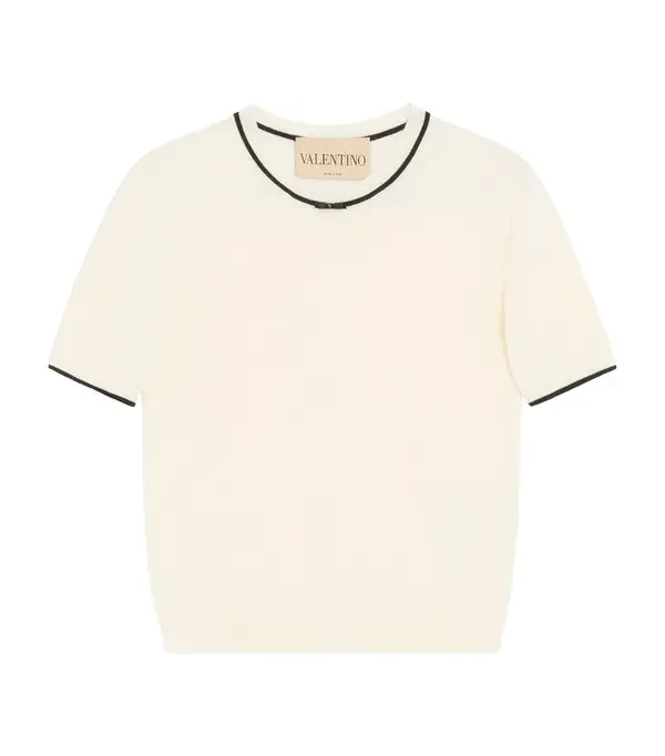 Valentino Garavani Virgin Wool Short-sleeve Sweater With Contrast Trim - White