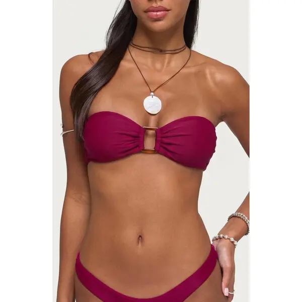 EDIKTED Strapless Geometric Accent Bandeau Bikini Top - Burgundy