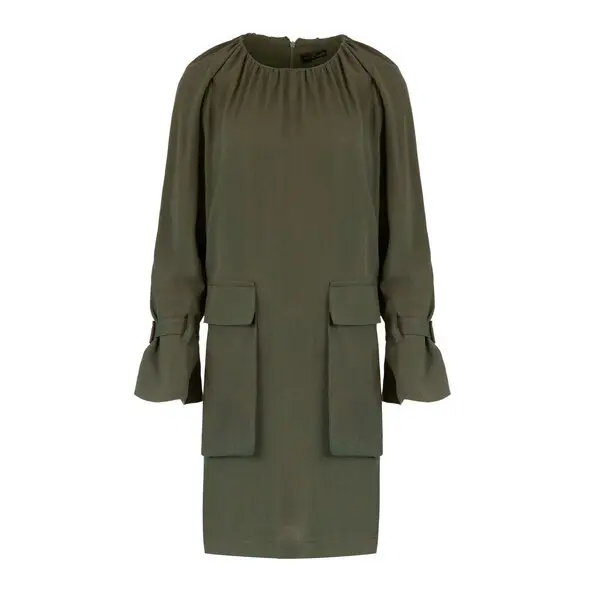 CONQUISTA Khaki Tencel Pocket Detail Dress - Yellow