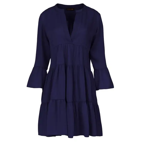 CONQUISTA Viscose Gathered Seams Dress - Blue