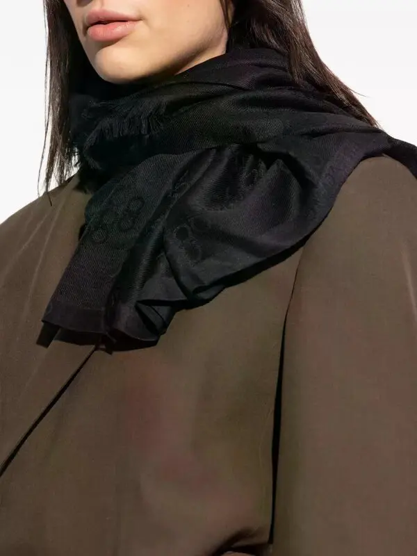 FERRAGAMO Gancini-monogram Frayed Scarf - Black