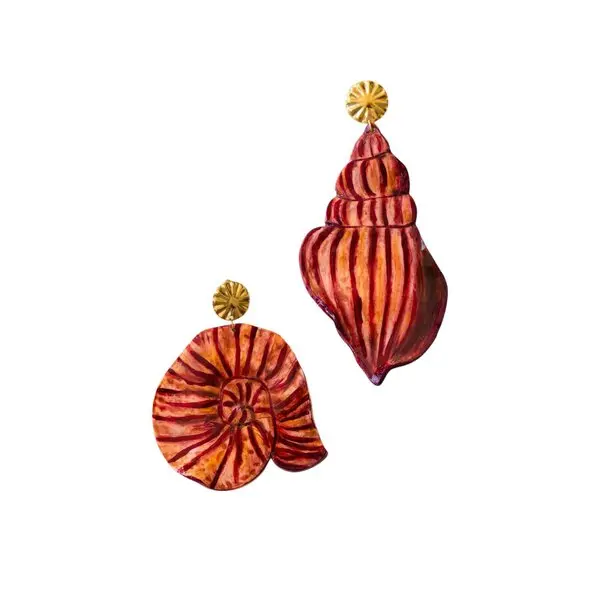 SUNSET MAGIC STUDIO Atlantis Asymmetrical Shell Earrings - Red
