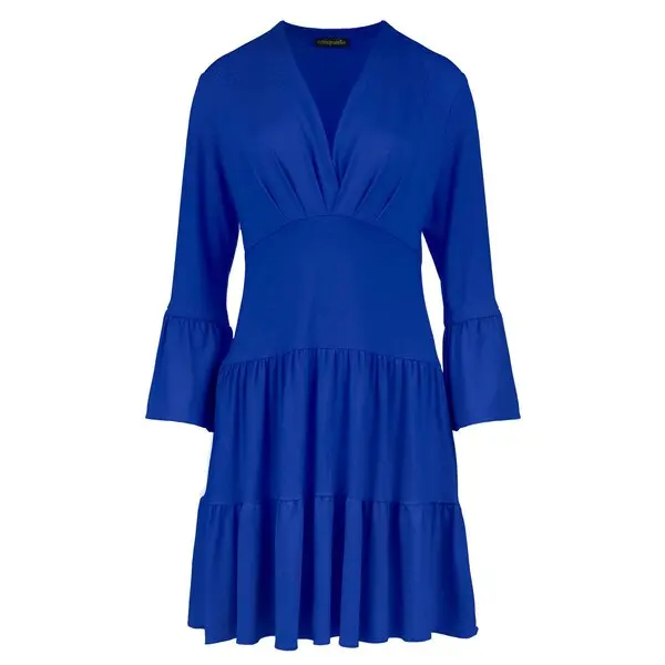 CONQUISTA Jersey Tiered Bell Sleeve V-neck Dress - Blue