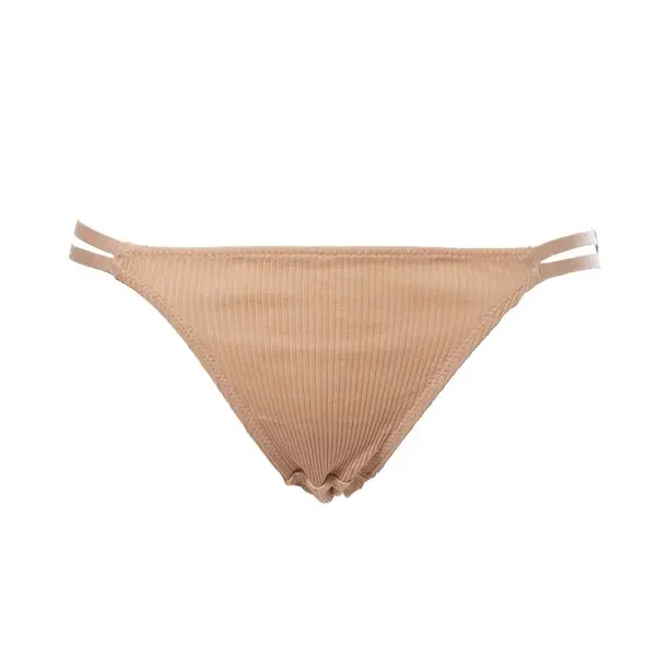 AROMATIQUE Smooth Ribbed Cotton Thongs – Double Strap Detail, Beige - Brown