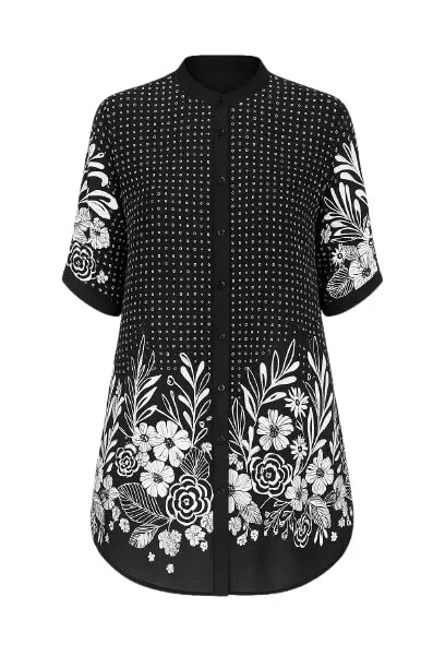 CONQUISTA Printed Cotton Poplin Shirt With Side Slits