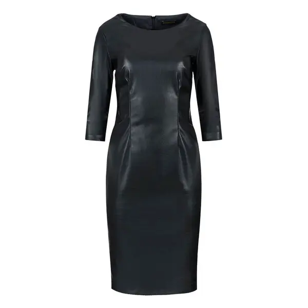 CONQUISTA Faux Crocodile Leather Dress With 3/4 Sleeves