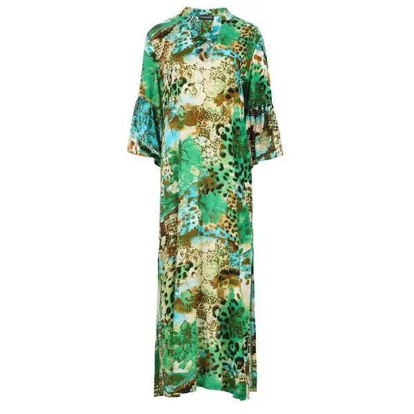 CONQUISTA Animal Print Kaftan Maxi Dress - Green