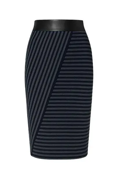 CONQUISTA Midi Pencil Skirt With Diagonal Stripe Design