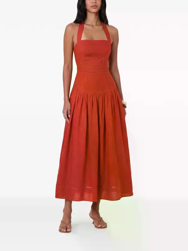 NICHOLAS Vivianne Halterneck Midi Dress - Red