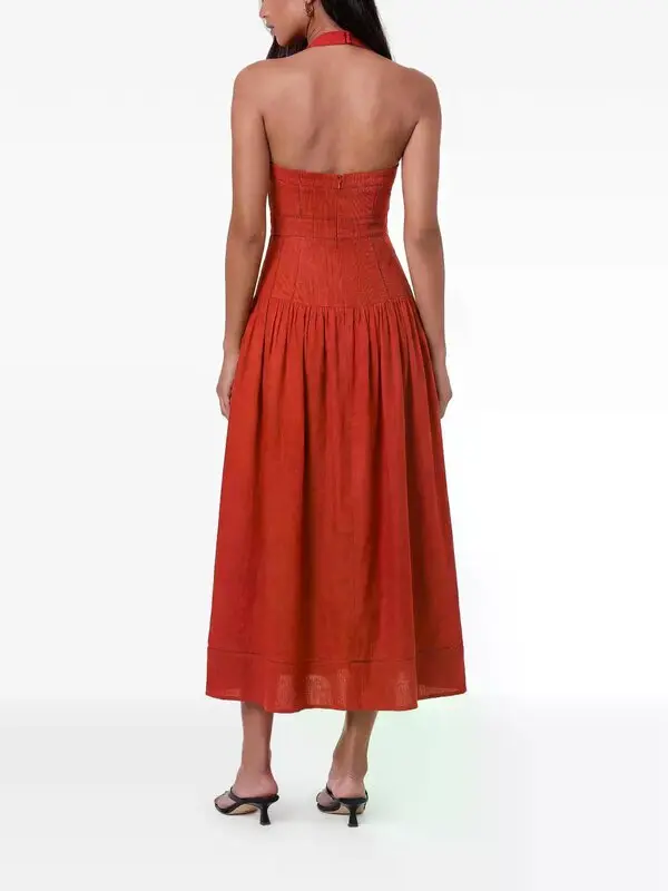 NICHOLAS Vivianne Halterneck Midi Dress - Red