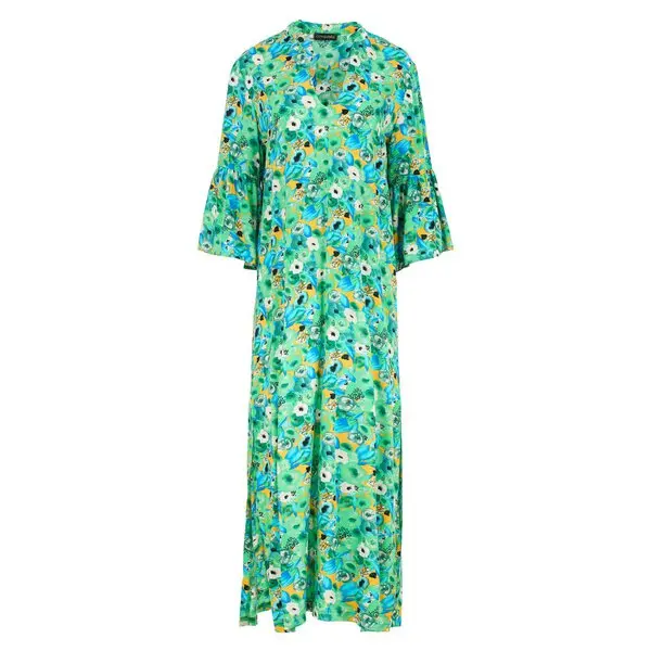 CONQUISTA Floral Kaftan Maxi Dress - Green