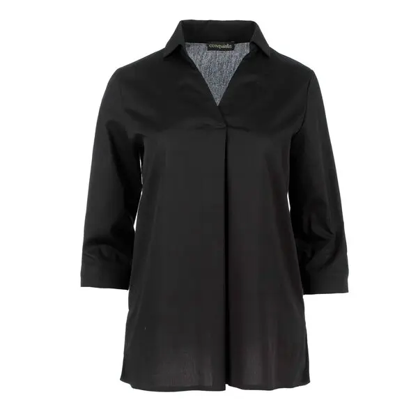 CONQUISTA Poplin V-neck Top With 3/4 Sleeves