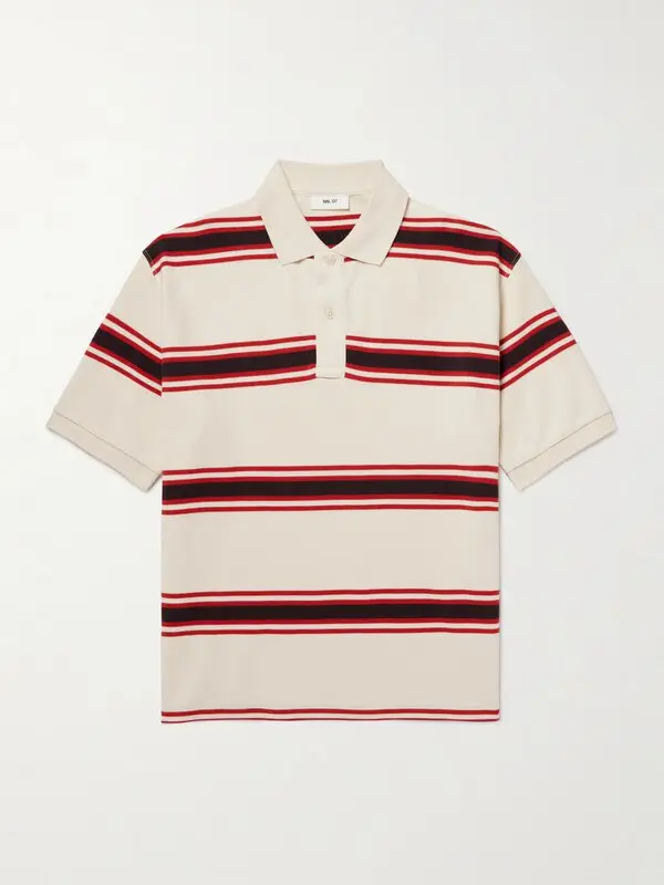 Nn07 Valentin 30047 Striped Organic Cotton-piqué Polo Shirt - Red