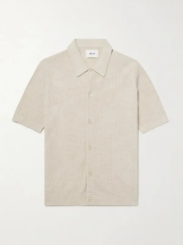 Nn07 Nolan 6695 Textured-knit Organic Cotton Shirt - Neutrals