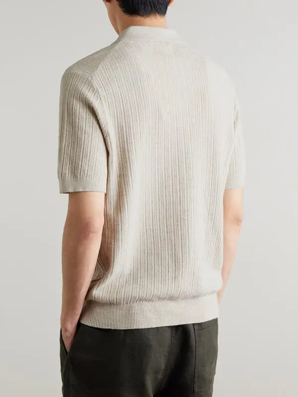 Nn07 Nolan 6695 Textured-knit Organic Cotton Shirt - Neutrals