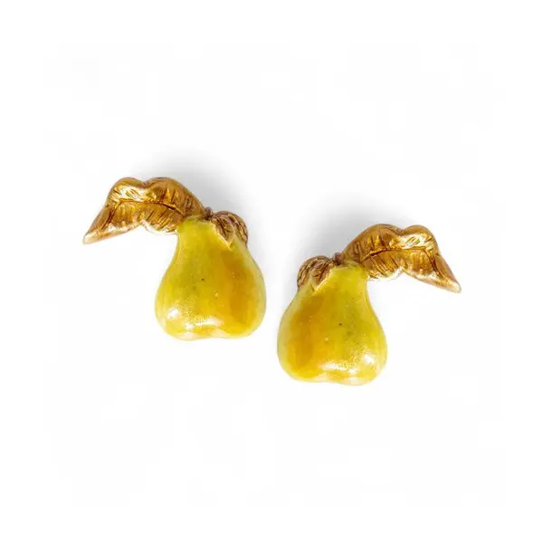 SUNSET MAGIC STUDIO Golden Pear Dangle Earrings With Leaf Detail - Yellow