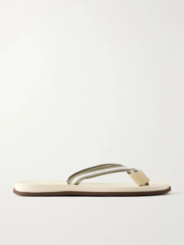 Brunello Cucinelli Striped Canvas Flip Flops - Green