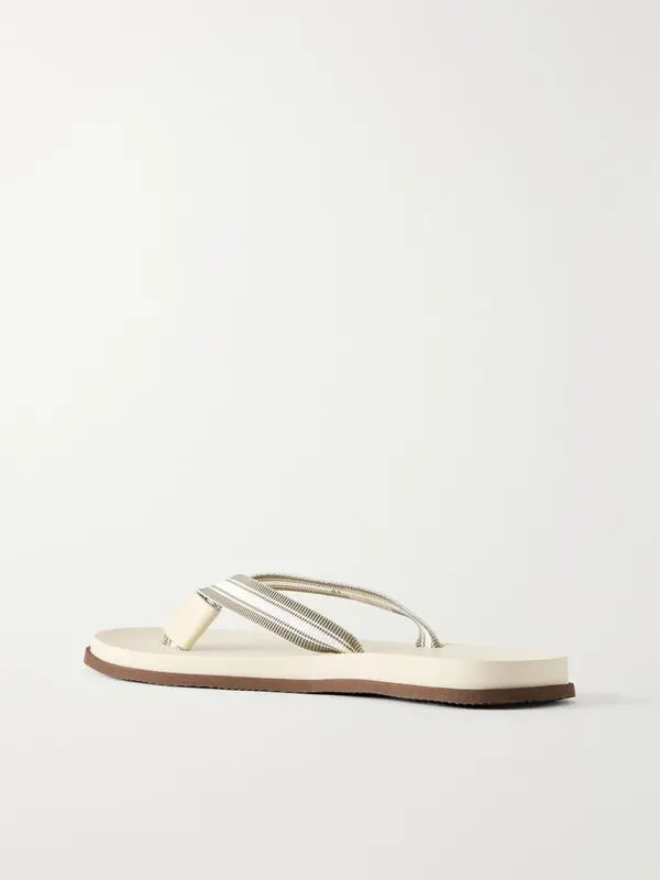 Brunello Cucinelli Striped Grosgrain Flip Flops - Green