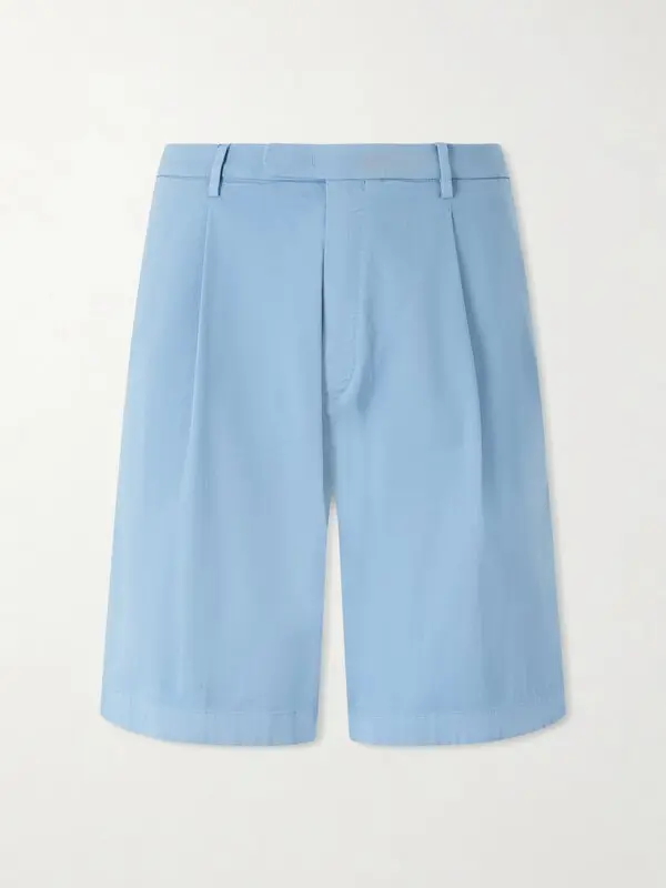 Boglioli Pleated Cotton-blend Shorts - Blue