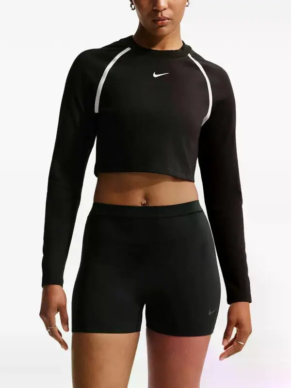 Nike Long Sleeve Logo Print Cropped T-shirt - Black