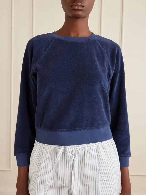 Suzie Kondi Cropped Cotton-blend Terry Sweater - Blue