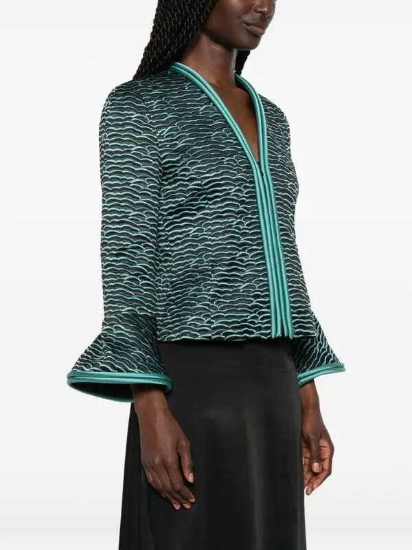 Emporio Armani Textured Ruffled Sleeve Zip-up Jacket