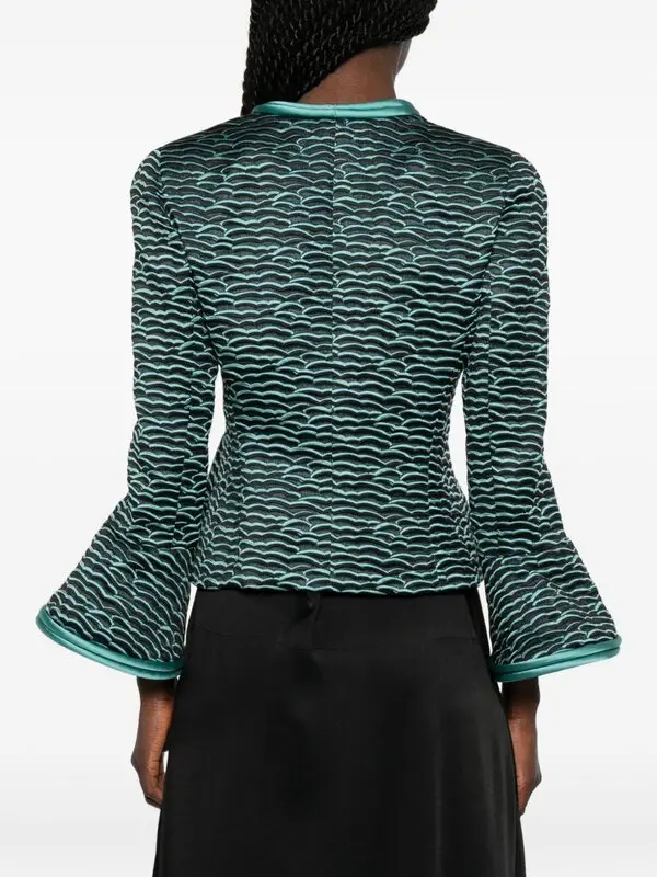Emporio Armani Textured Ruffled Sleeve Zip-up Jacket