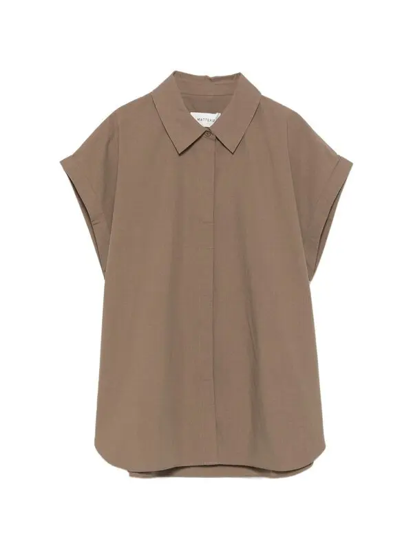 Matteau Cap Sleeve Cotton Shirt With Classic Collar - Brown