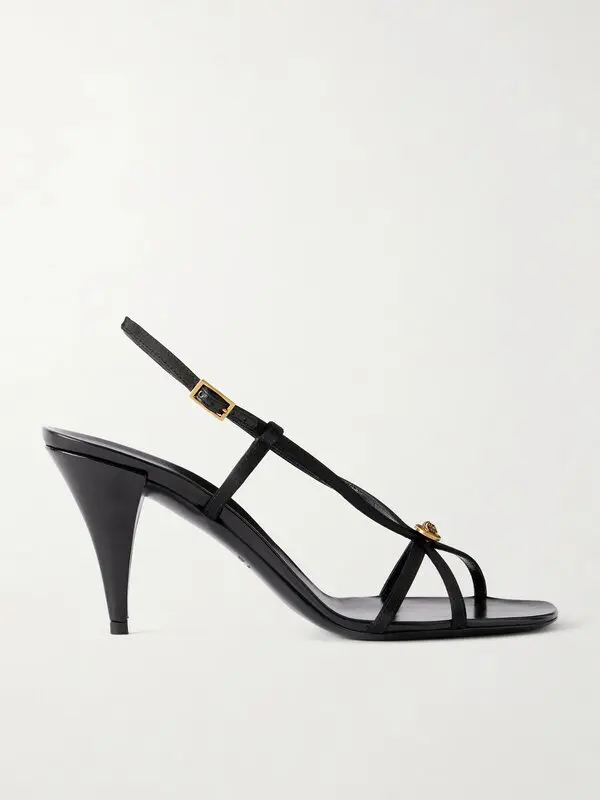 Versace Satin Medusa Embellished Stiletto Sandals