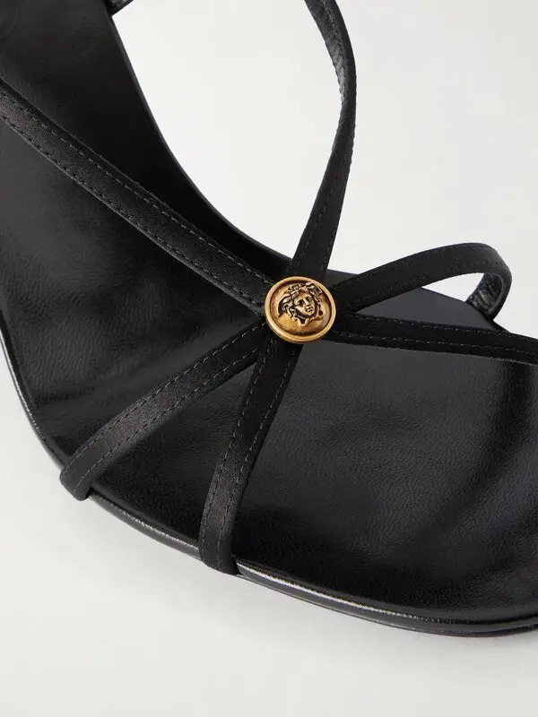 Versace Satin Medusa Embellished Stiletto Sandals