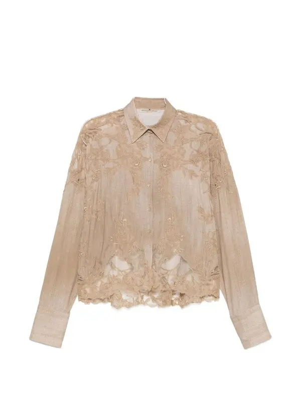 Ermanno Scervino Embroidered Lace Trim Shirt - Brown