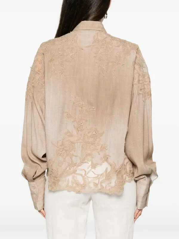 Ermanno Scervino Embroidered Lace Trim Shirt - Brown
