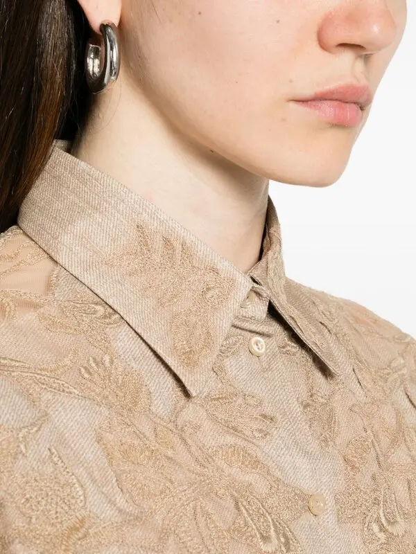 Ermanno Scervino Embroidered Lace Trim Shirt - Brown