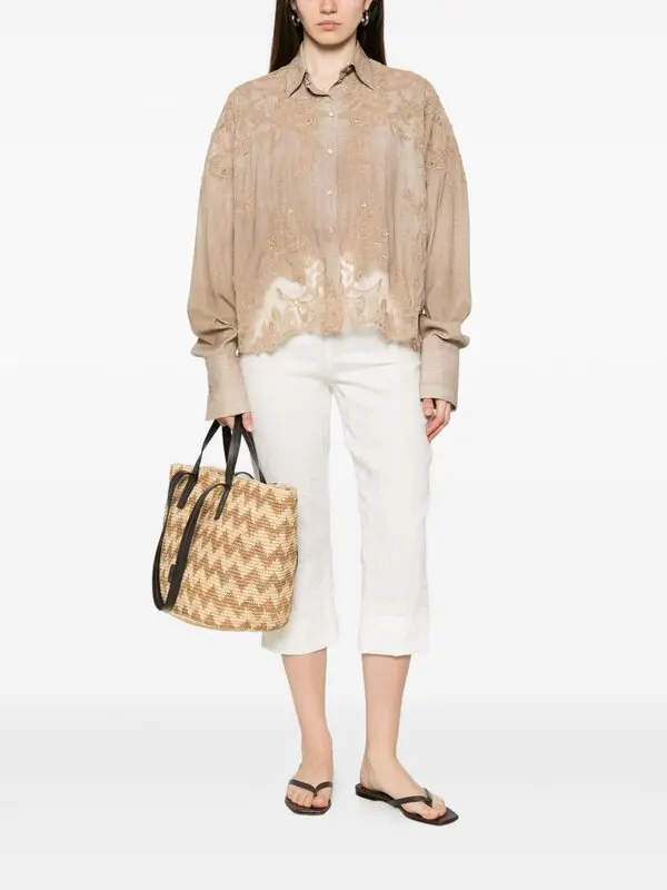 Ermanno Scervino Embroidered Lace Trim Shirt - Brown