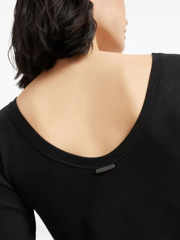 Brunello Cucinelli Cotton T-shirt With Scoop Neck And 3/4 Sleeves - Black