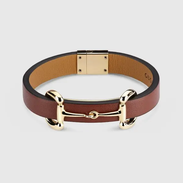 Gucci Leather Bracelet With Horsebit - Gold-toned Metal