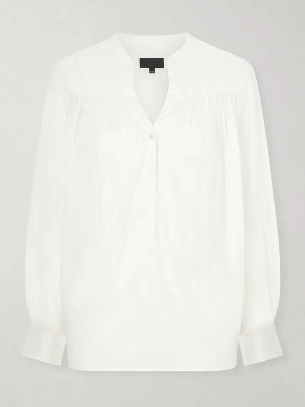 NILI LOTAN Clarys Embroidered Cotton-voile Blouse - Neutrals