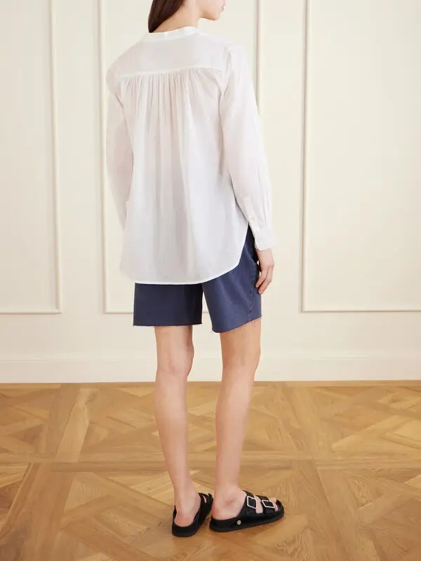 NILI LOTAN Clarys Embroidered Cotton-voile Blouse - Neutrals
